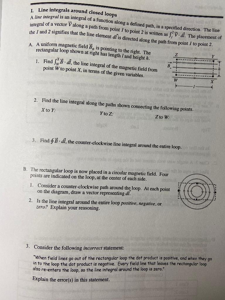 Solved 1. Line integrals around closed loops A line integral | Chegg.com