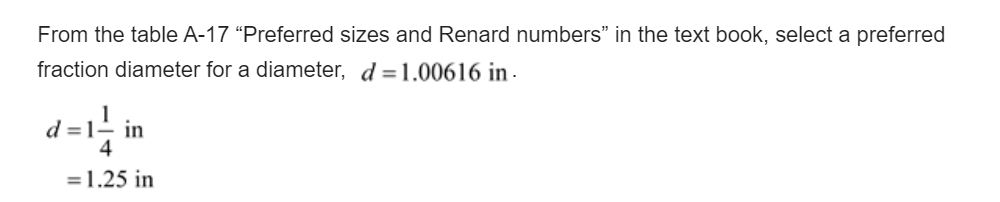 Solved From the table A-17 “Preferred sizes and Renard | Chegg.com