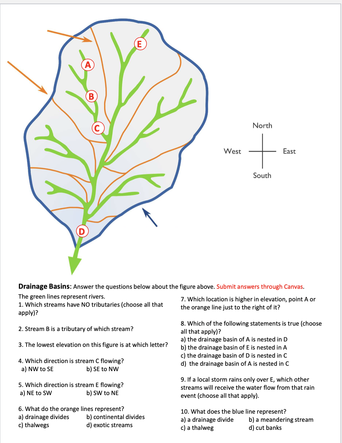 Solved The green lines represent rivers. 1. Which streams | Chegg.com
