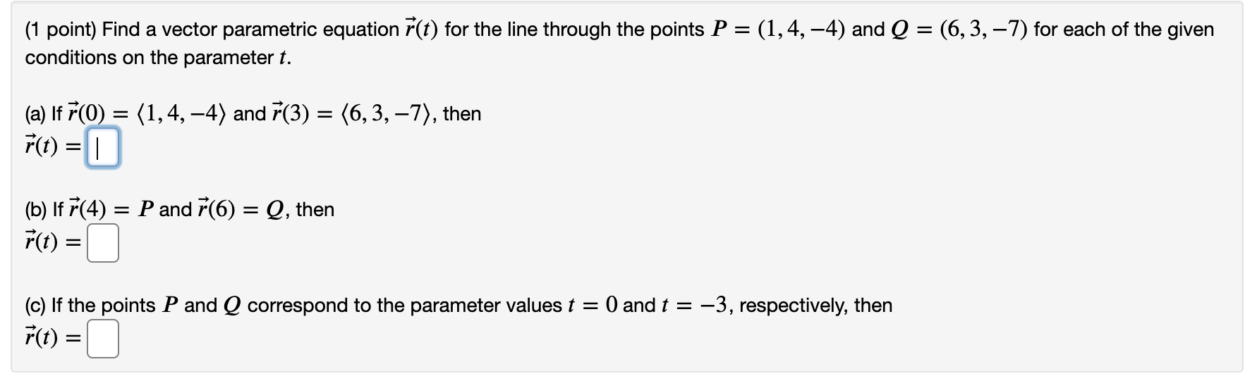 Solved (1 point) Find a vector parametric equation r(t) for | Chegg.com