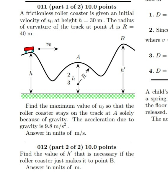 Solved 1. D= 011 (part 1 of 2) 10.0 points A frictionless | Chegg.com
