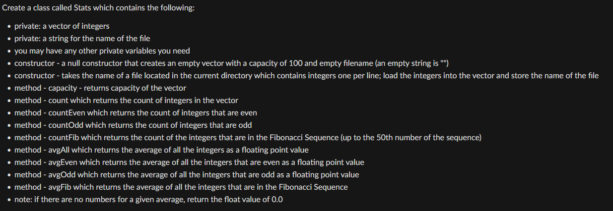 Solved Create a class called Stats which contains the | Chegg.com