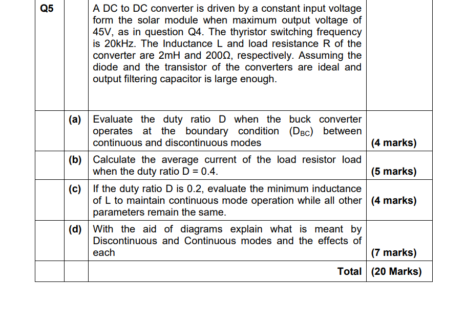 Solved Q5 A DC to DC converter is driven by a constant input | Chegg.com