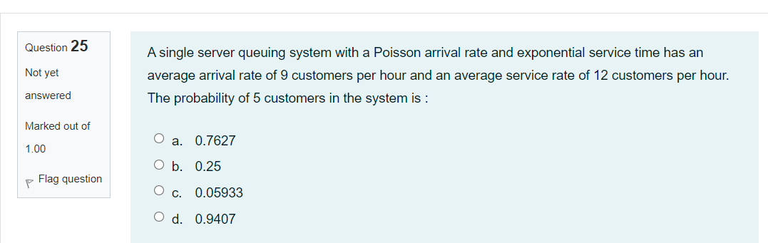 Solved Question 25 Not yet A single server queuing system | Chegg.com