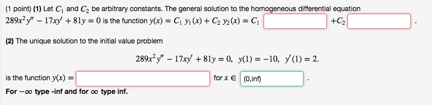 Solved (1 point) (1) Let C1 and C2 be arbitrary constants. | Chegg.com