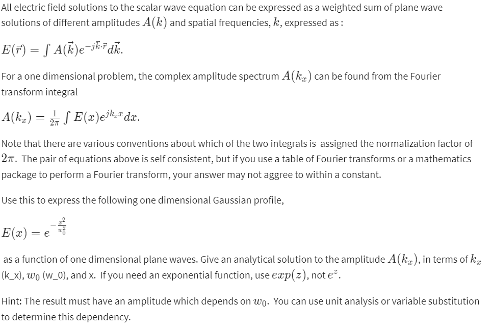 Solved All electric field solutions to the scalar wave | Chegg.com