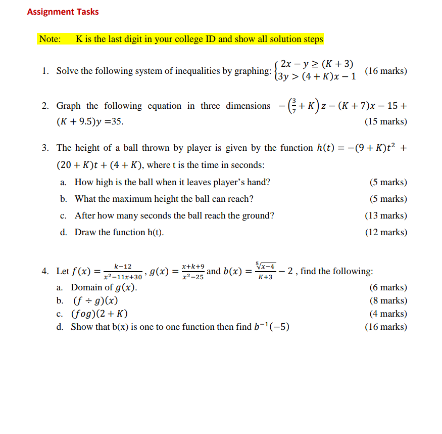 Solved Assignment Tasks Note: K is the last digit in your | Chegg.com