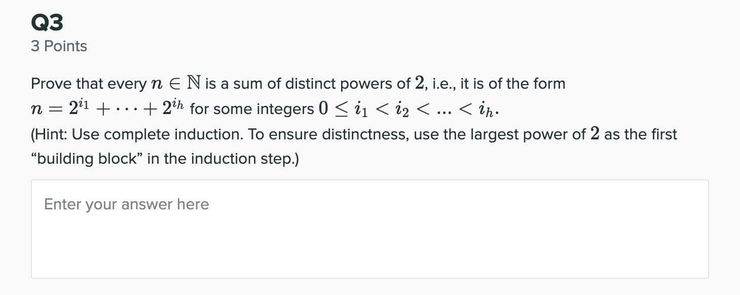 Solved Q1 3 Points Prove that 2n≥n2 for all integers n≥4. | Chegg.com