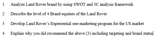 Solved 1 2 Analyze Land Rover brand by using SWOT and 3C | Chegg.com