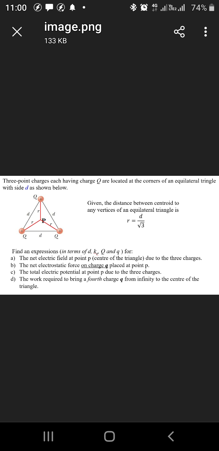 Solved Three-point charges each having charge Q are located | Chegg.com