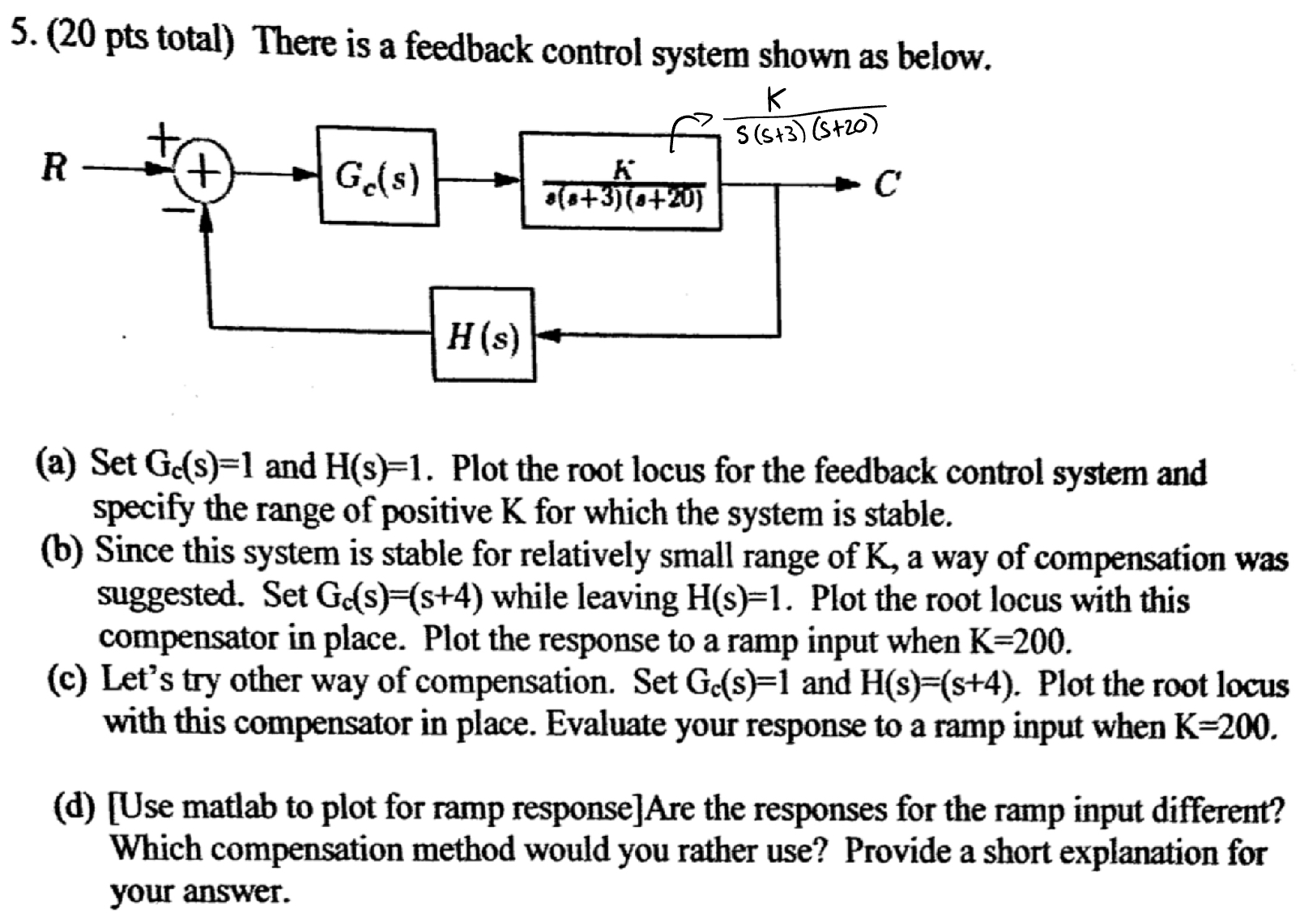 5. ( 20 pts total) There is a feedback control system | Chegg.com