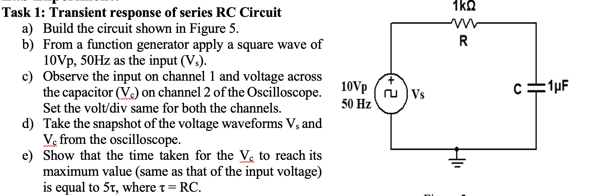 Solved 16.12 R + 10Vp 50 Hz c=1F Task 1: Transient response | Chegg.com