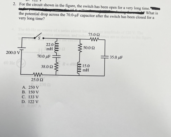 Solved 2. For the circuit shown in the figure, the switch | Chegg.com