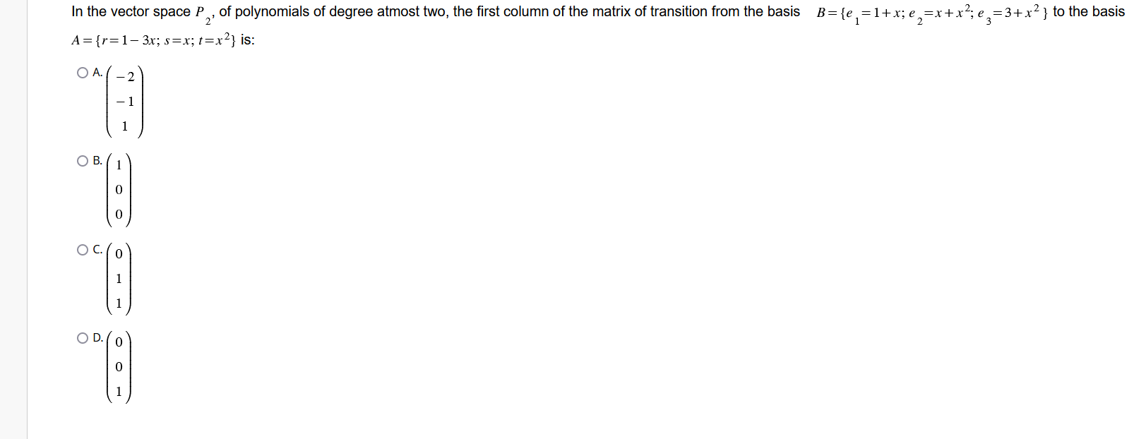Solved In the vector space P2, of polynomials of degree | Chegg.com
