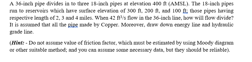 Solved A 36-inch pipe divides in to three 18-inch pipes at | Chegg.com