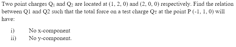 Solved Two point charges Q1 and Q2 are located at (1, 2,0) | Chegg.com