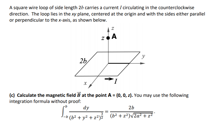 Solved A square wire loop of side length 2b carries a | Chegg.com