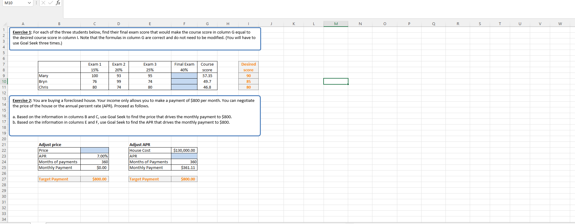 Solved M10 EX fx A A B C D E F F G H H 1 J K L M N o P P Q | Chegg.com