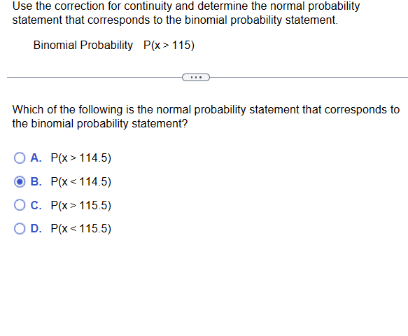 Solved Use the correction for continuity and determine the | Chegg.com