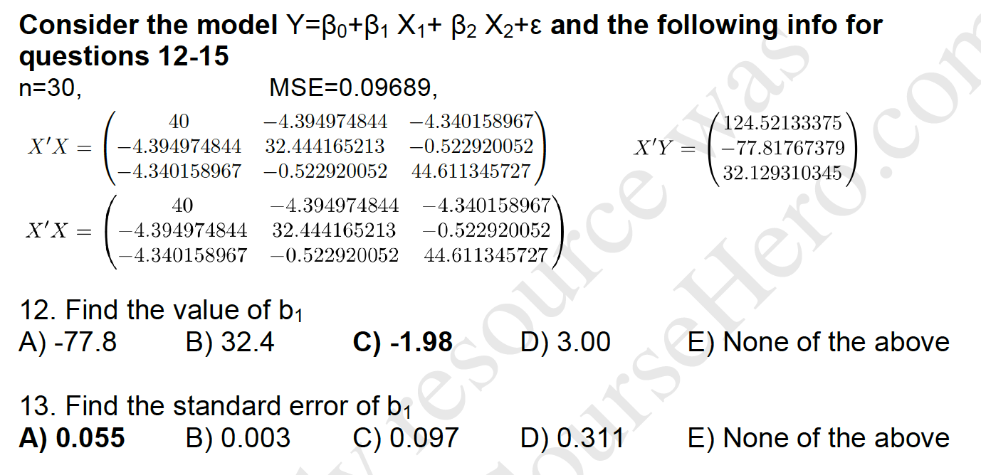 Solved 40 Consider the model Y=Bo+B1 X1+ B2 X2+ɛ and the | Chegg.com