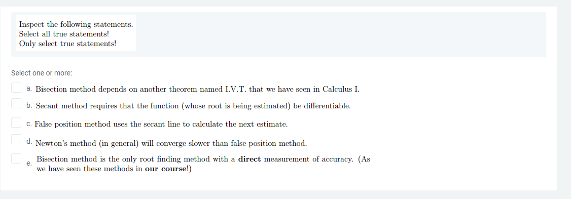 Solved Inspect the following statements. Select all true | Chegg.com