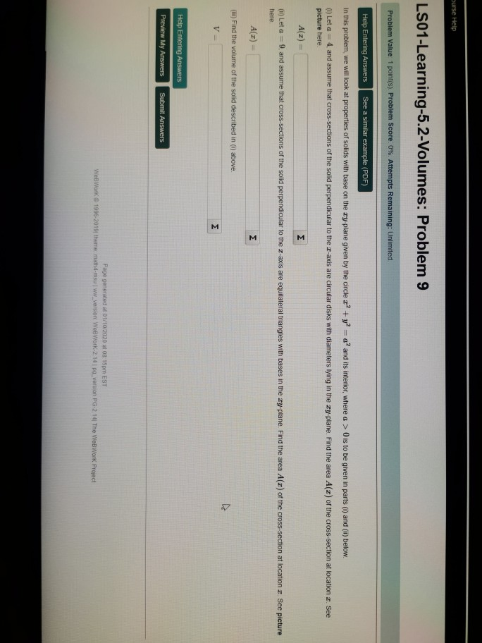 Solved Ourse Help LS01-Learning-5.2-Volumes: Problem 9 | Chegg.com