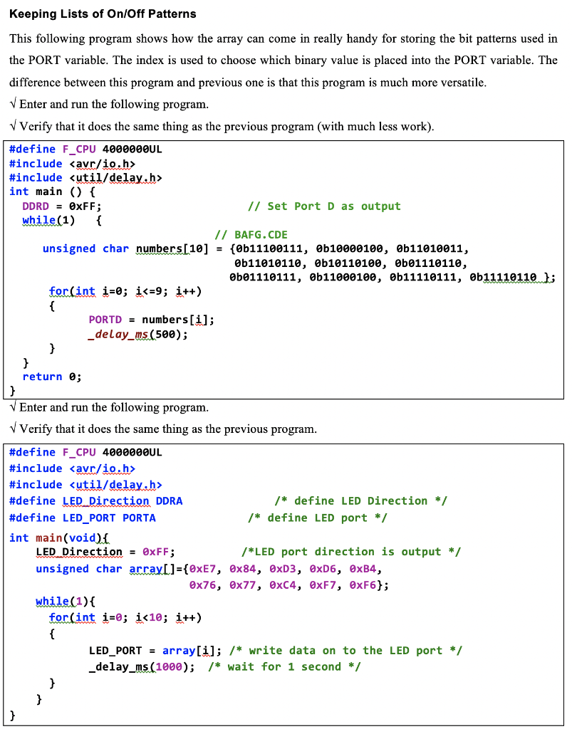 Solved Keeping Lists of On/Off Patterns This following | Chegg.com