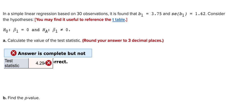 Solved In a simple linear regression based on 30 | Chegg.com