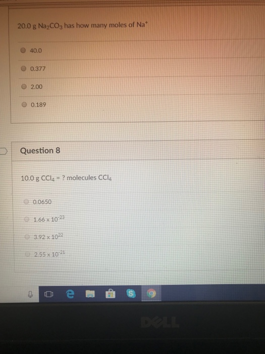 Solved 20.0 g Na2CO3 has how many moles of Na O 40.0 O 0.377 | Chegg.com