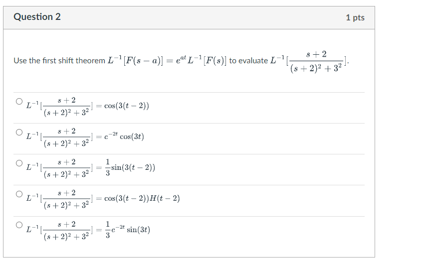 Solved Question 2Use the first shift theorem | Chegg.com