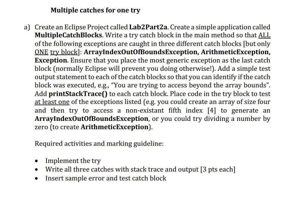 Solved A Create An Eclipse Project Called Lab2part2a 9746