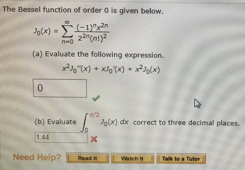 The Bessel function of order 0 is given below. J.(x) | Chegg.com