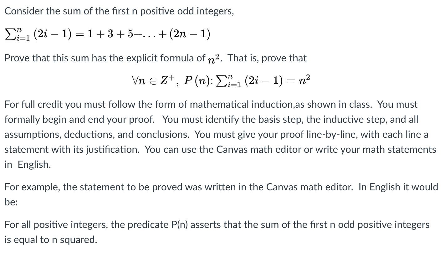 Solved Consider the sum of the first n positive odd | Chegg.com