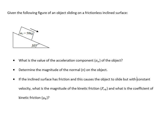 Solved Given the following figure of an object sliding on a | Chegg.com