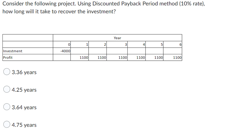 [Solved]: Consider the following project. Using Discounted
