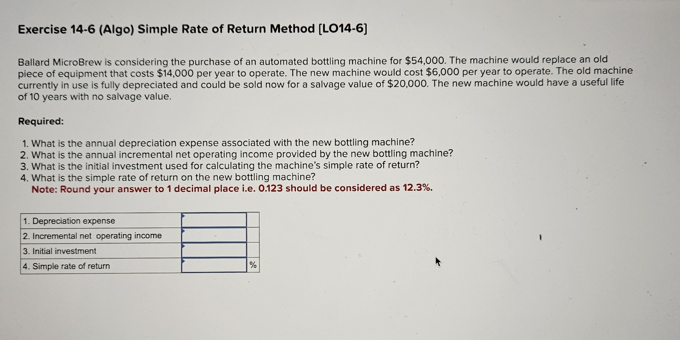 Solved Exercise 14-6 (Algo) ﻿Simple Rate of Return Method | Chegg.com