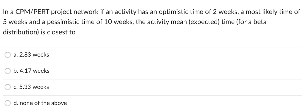 Solved In a CPM/PERT project network if an activity has an | Chegg.com