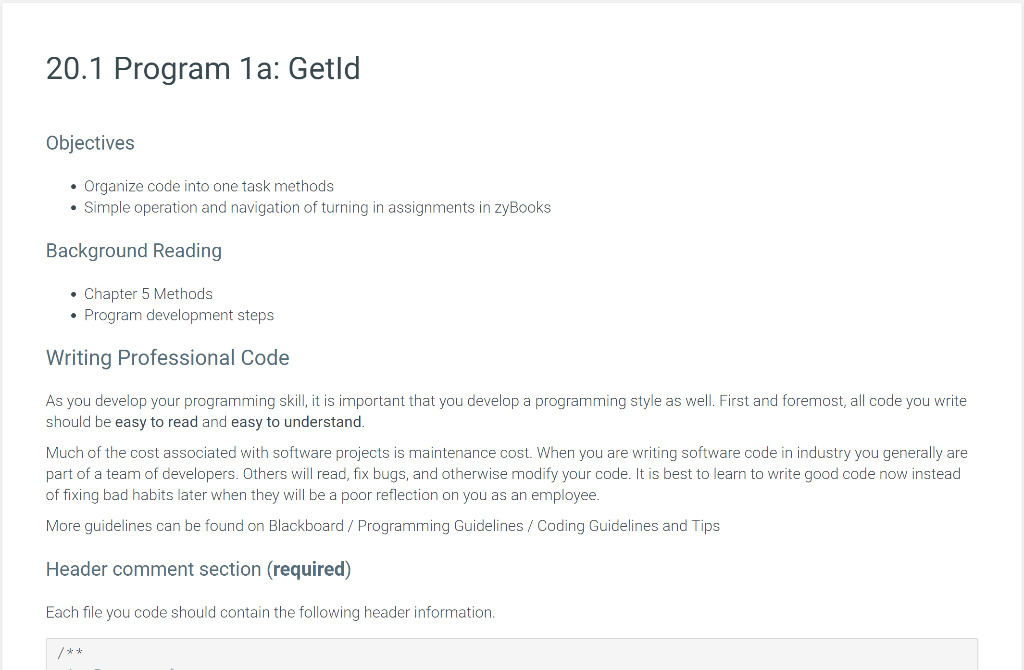Solved 20.1 Program 1a: Getld Objectives Organize code into | Chegg.com