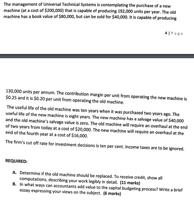 Solved The management of Universal Technical Systems is | Chegg.com