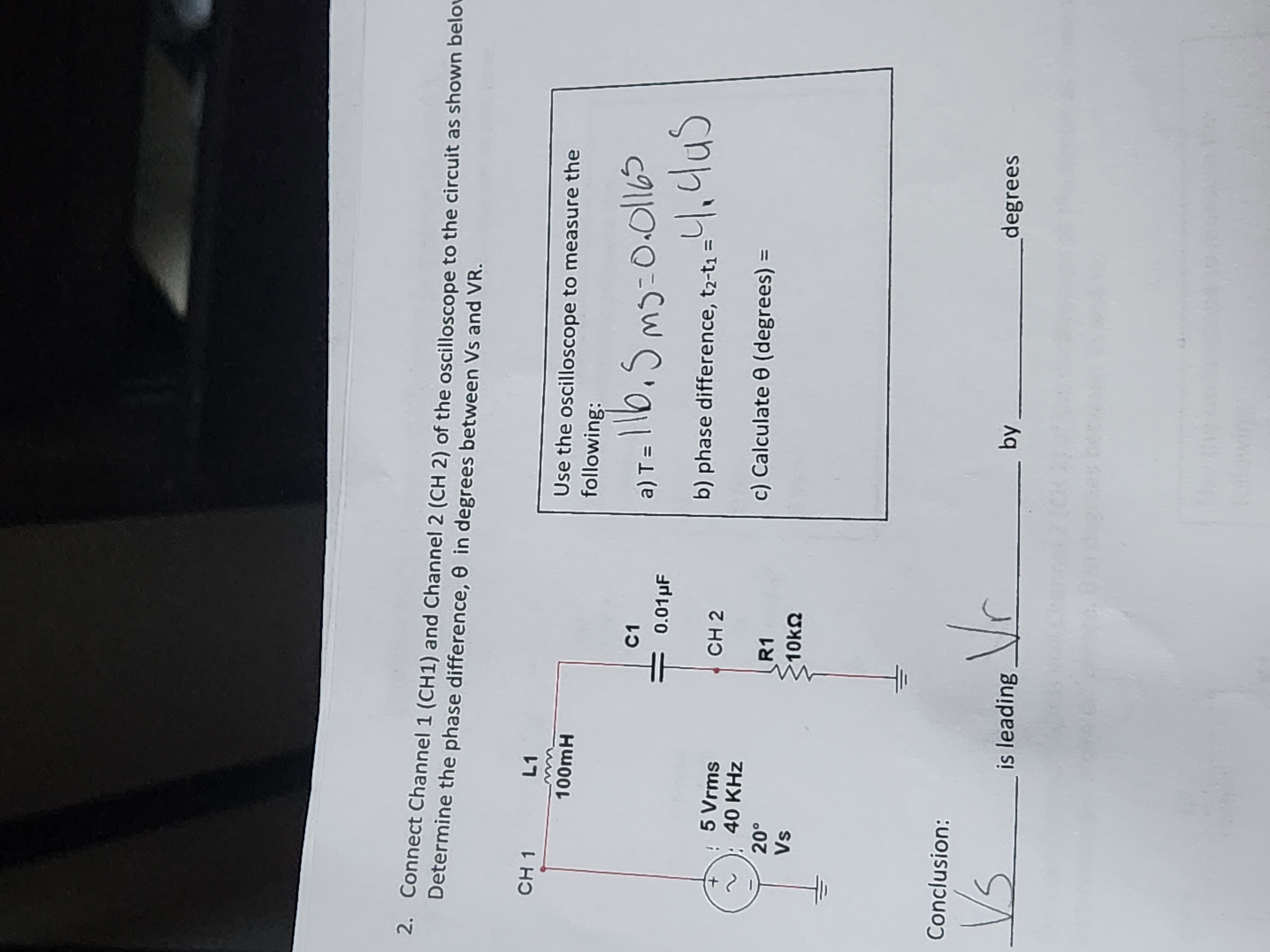 Solved 2. Connect Channel 1(CH1) and Channel 2(CH2) of the | Chegg.com