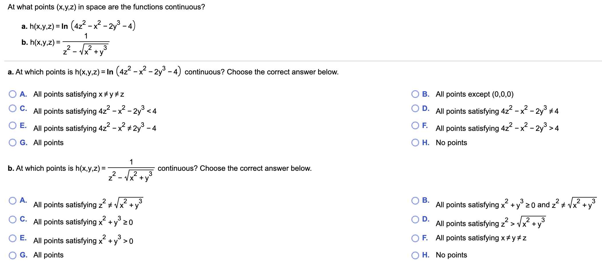 Solved At what points (x,y,z) in space are the functions | Chegg.com