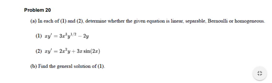 Solved Problem 20 (a) In each of (1) and (2), determine | Chegg.com