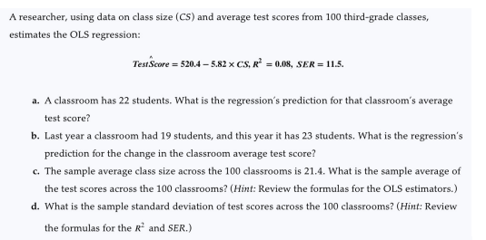 Solved researcher, using data on class size (CS) and average | Chegg.com