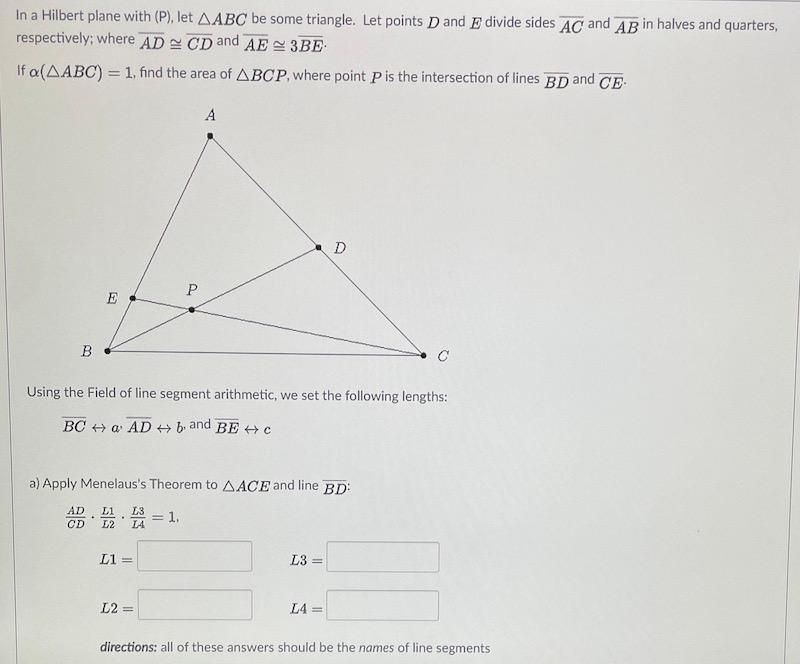 Solved In a Hilbert plane with (P), let AABC be some | Chegg.com Solved In a Hilbert plane with (P), let AABC be some | Chegg.com