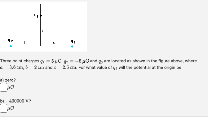 Solved Three Point Charges Q1 5μc Q2 −5μc And Q3 Are Located
