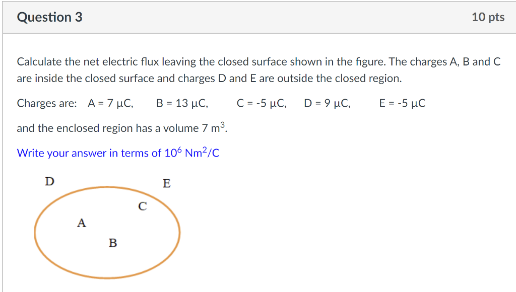 Solved Question 3 10 pts Calculate the net electric flux | Chegg.com
