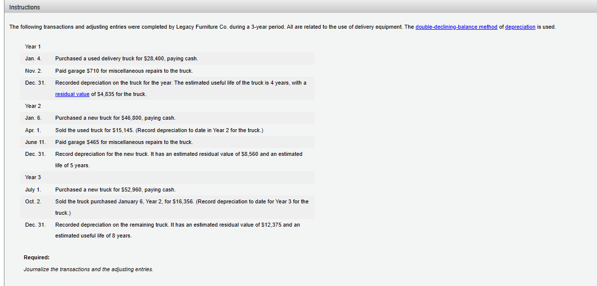 Solved InstructionsYear 1Jan. 4. ﻿Purchased a used delivery | Chegg.com