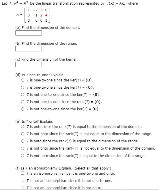 Solved Let T: R4 - R3 be the linear transformation | Chegg.com