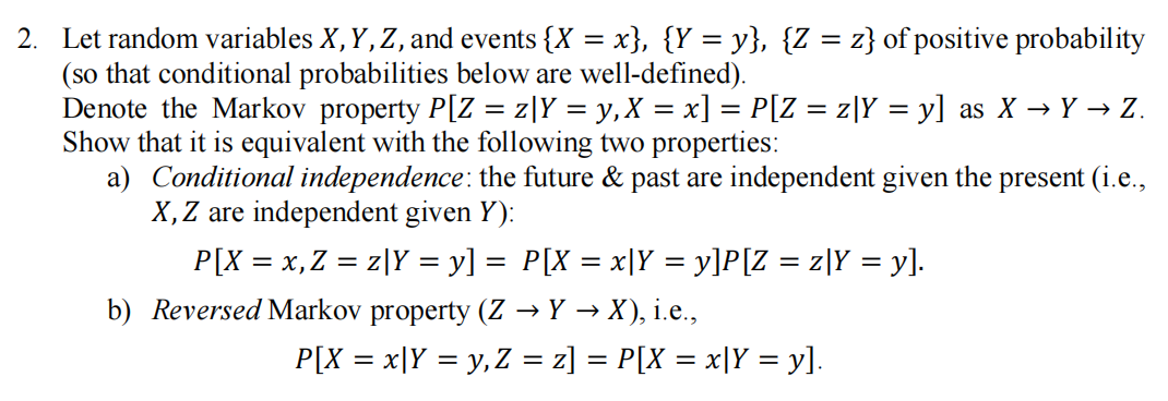 Solved 2. Let random variables X,Y,Z, and events | Chegg.com