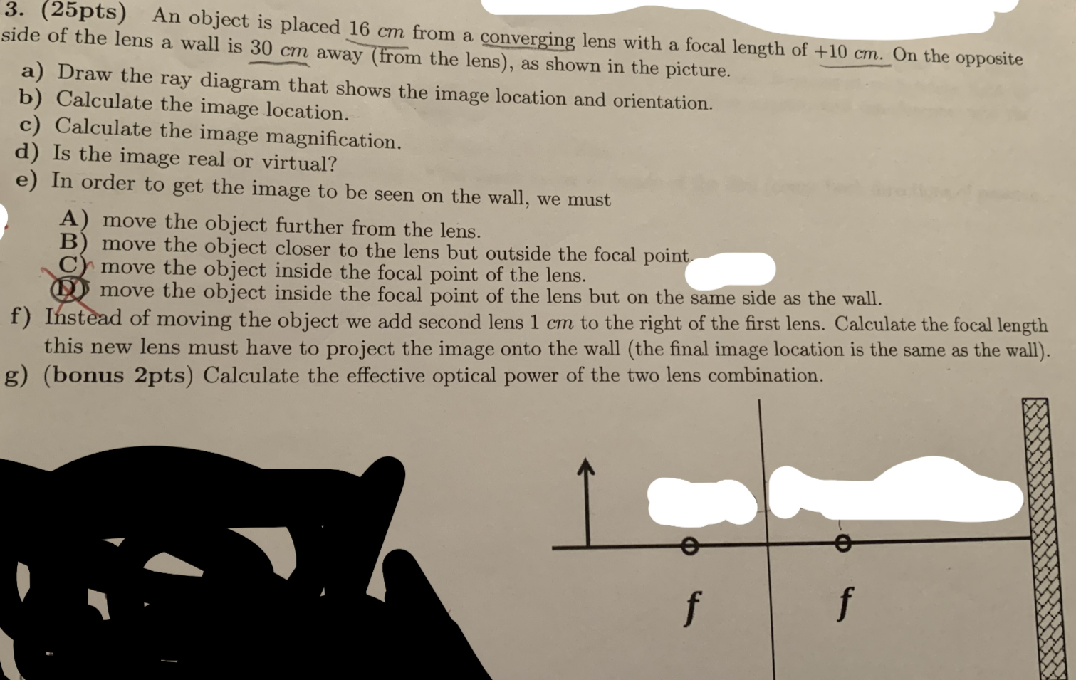 Solved 3. (25pts) An object is placed 16 cm from a | Chegg.com